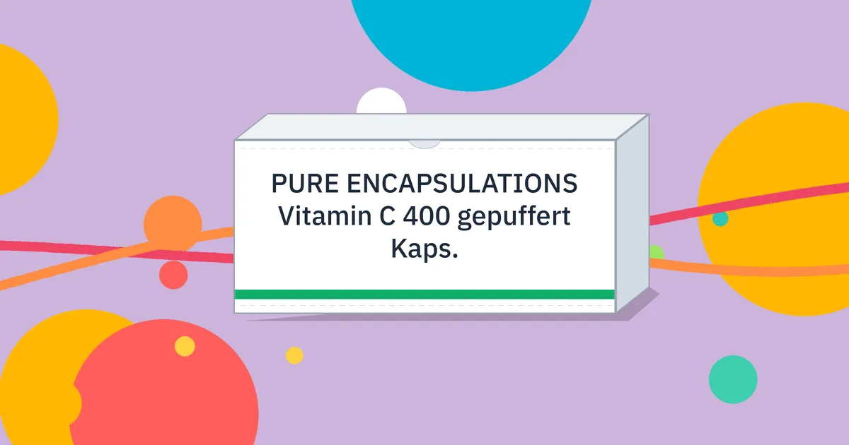 Symbolbild: Packung mit der Aufschrift PURE ENCAPSULATIONS Vitamin C 400 gepuffert Kaps. (PZN 05133728) – Verfügbarkeit und Bezug in Apotheken in Frankfurt am Main