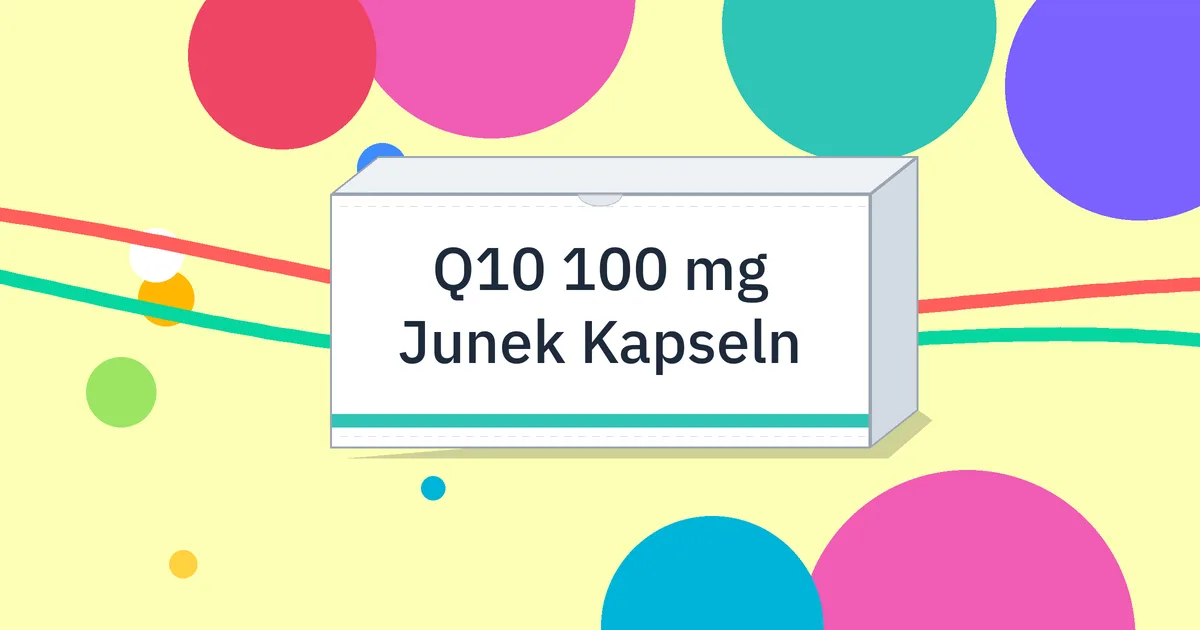 Symbolbild: Packung mit der Aufschrift Q10 100 mg Junek Kapseln (PZN 09720523) – Verfügbarkeit und Bezug in Apotheken in Frankfurt am Main