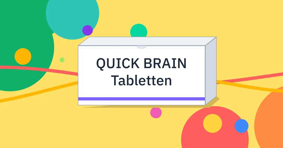 Symbolbild: Packung mit der Aufschrift QUICK BRAIN Tabletten (PZN 16830229) – Verfügbarkeit und Bezug in Apotheken in Frankfurt am Main