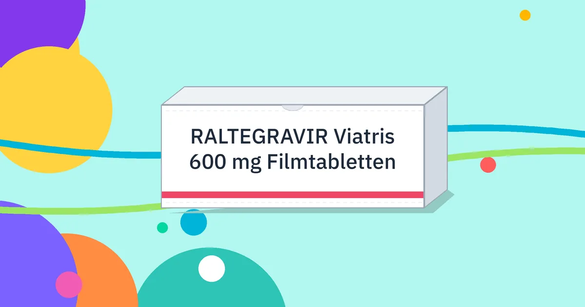 Symbolbild: Packung mit der Aufschrift RALTEGRAVIR Viatris 600 mg Filmtabletten (PZN 18451453) – Verfügbarkeit und Bezug in Apotheken in Frankfurt am Main