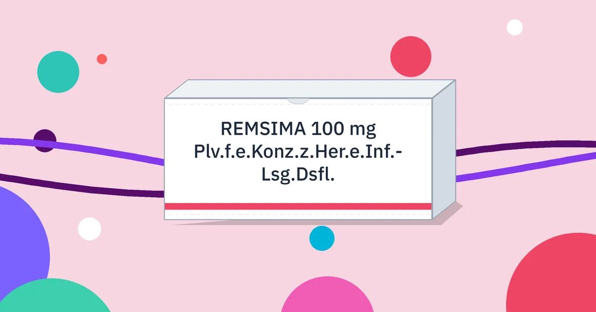 Symbolbild: Packung mit der Aufschrift REMSIMA 100 mg Plv.f.e.Konz.z.Her.e.Inf.-Lsg.Dsfl. (PZN 11155958) – Verfügbarkeit und Bezug in Apotheken in Frankfurt am Main