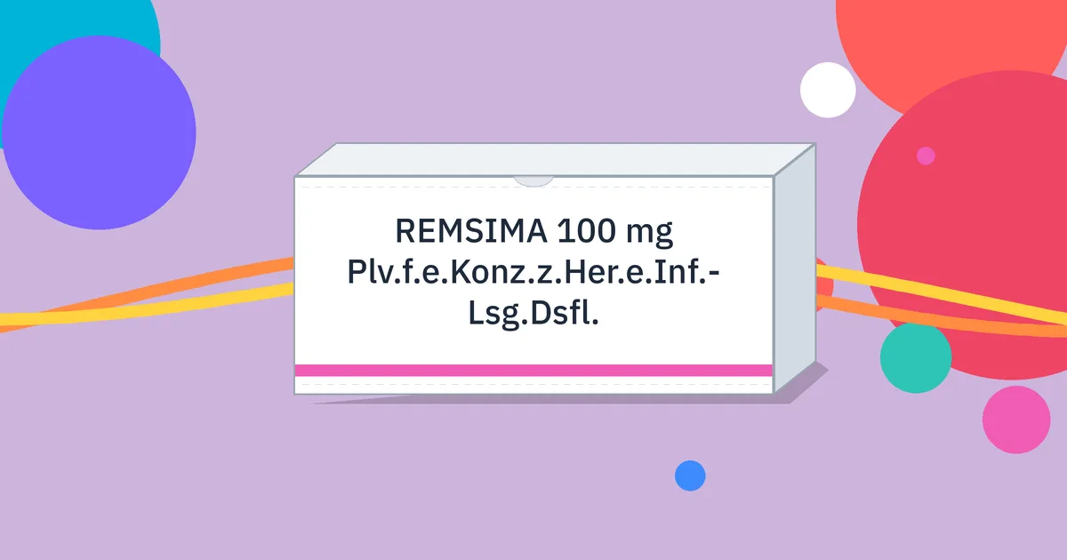 Symbolbild: Packung mit der Aufschrift REMSIMA 100 mg Plv.f.e.Konz.z.Her.e.Inf.-Lsg.Dsfl. (PZN 05040085) – Verfügbarkeit und Bezug in Apotheken in Frankfurt am Main