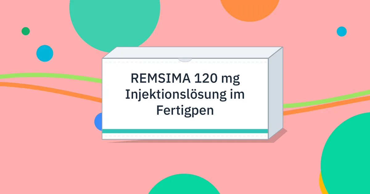 Symbolbild: Packung mit der Aufschrift REMSIMA 120 mg Injektionslösung im Fertigpen (PZN 19053281) – Verfügbarkeit und Bezug in Apotheken in Frankfurt am Main