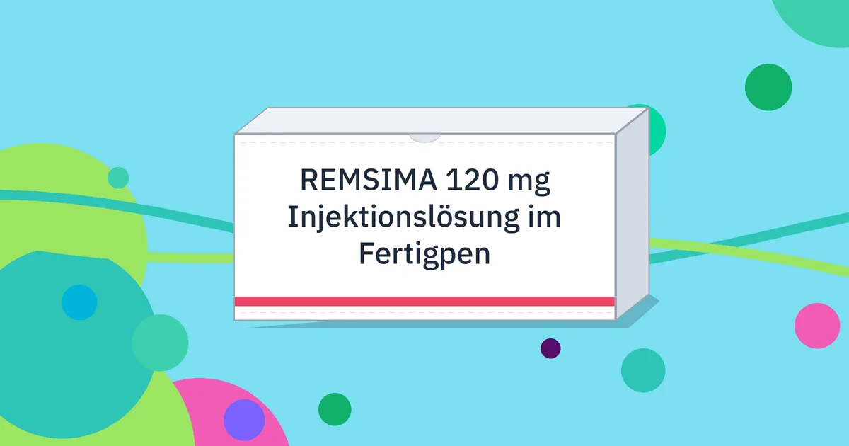 Symbolbild: Packung mit der Aufschrift REMSIMA 120 mg Injektionslösung im Fertigpen (PZN 19058640) – Verfügbarkeit und Bezug in Apotheken in Frankfurt am Main