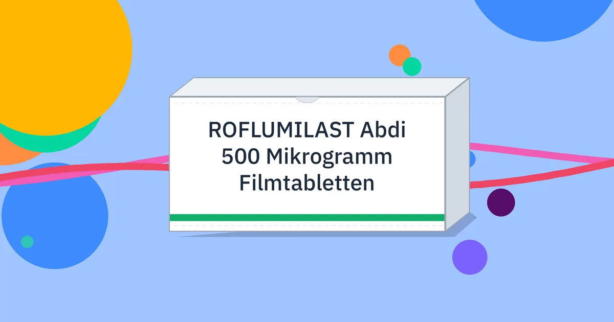 Symbolbild: Packung mit der Aufschrift ROFLUMILAST Abdi 500 Mikrogramm Filmtabletten (PZN 17874654) – Verfügbarkeit und Bezug in Apotheken in Frankfurt am Main