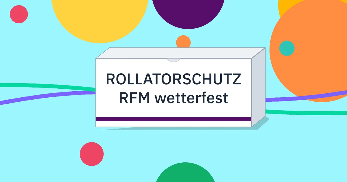 Symbolbild: Packung mit der Aufschrift ROLLATORSCHUTZ RFM wetterfest (PZN 10934212) – Verfügbarkeit und Bezug in Apotheken in Frankfurt am Main