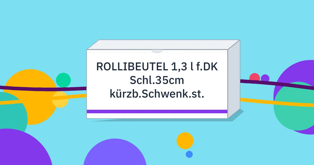 Symbolbild: Packung mit der Aufschrift ROLLIBEUTEL 1,3 l f.DK Schl.35cm kürzb.Schwenk.st. (PZN 06122454) – Verfügbarkeit und Bezug in Apotheken in Frankfurt am Main