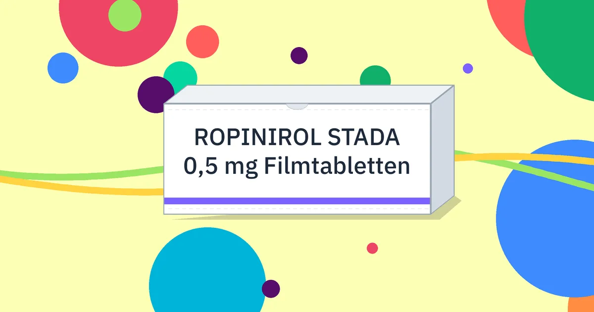 Symbolbild: Packung mit der Aufschrift ROPINIROL STADA 0,5 mg Filmtabletten (PZN 07314405) – Verfügbarkeit und Bezug in Apotheken in Frankfurt am Main