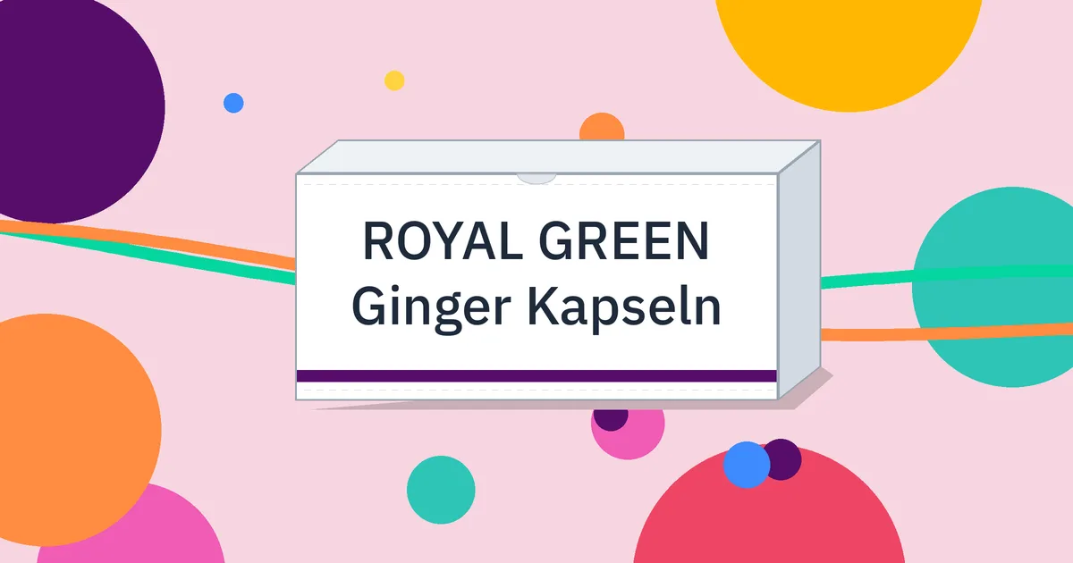 Symbolbild: Packung mit der Aufschrift ROYAL GREEN Ginger Kapseln (PZN 16504501) – Verfügbarkeit und Bezug in Apotheken in Frankfurt am Main