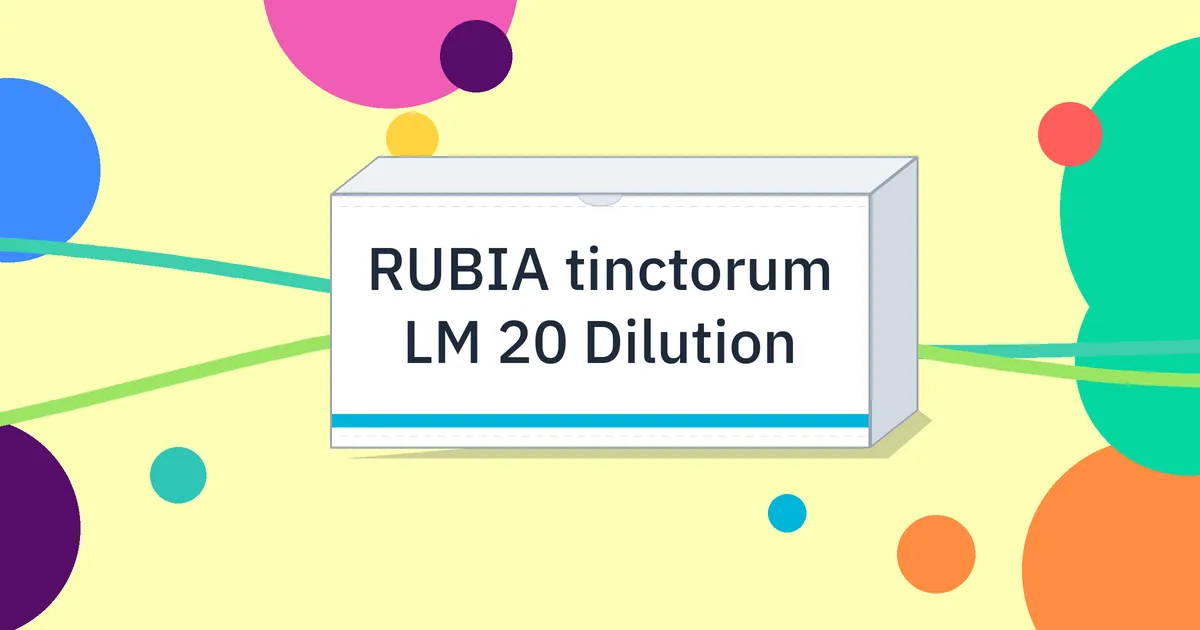 Symbolbild: Packung mit der Aufschrift RUBIA tinctorum LM 20 Dilution (PZN 13056835) – Verfügbarkeit und Bezug in Apotheken in Frankfurt am Main