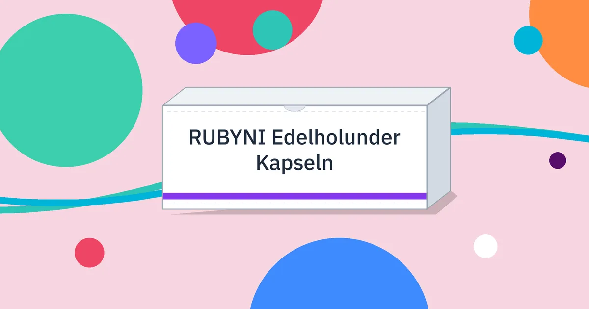 Symbolbild: Packung mit der Aufschrift RUBYNI Edelholunder Kapseln (PZN 17975065) – Verfügbarkeit und Bezug in Apotheken in Frankfurt am Main