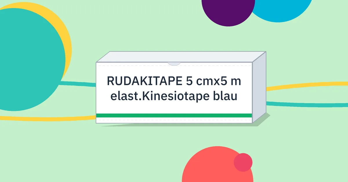 Symbolbild: Packung mit der Aufschrift RUDAKITAPE 5 cmx5 m elast.Kinesiotape blau (PZN 17985129) – Verfügbarkeit und Bezug in Apotheken in Frankfurt am Main