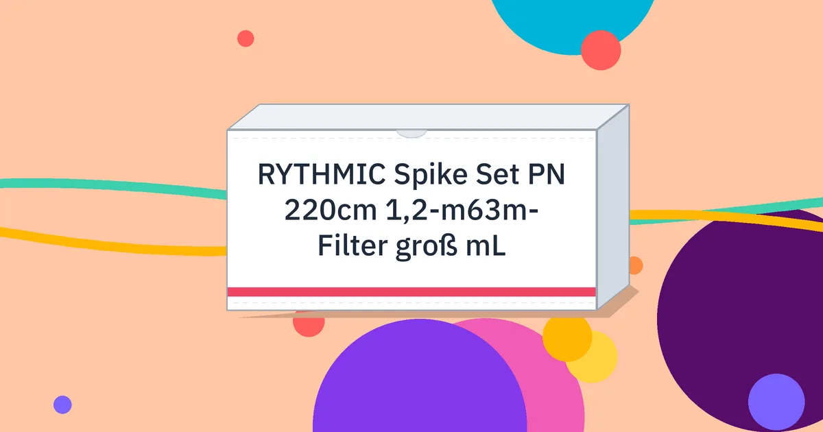 Symbolbild: Packung mit der Aufschrift RYTHMIC Spike Set PN 220cm 1,2-m63m-Filter groß mL (PZN 19898908) – Verfügbarkeit und Bezug in Apotheken in Frankfurt am Main