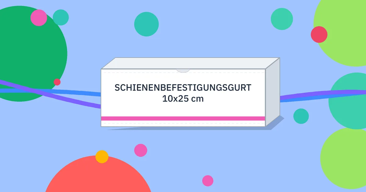 Symbolbild: Packung mit der Aufschrift SCHIENENBEFESTIGUNGSGURT 10x25 cm (PZN 03228488) – Verfügbarkeit und Bezug in Apotheken in Frankfurt am Main
