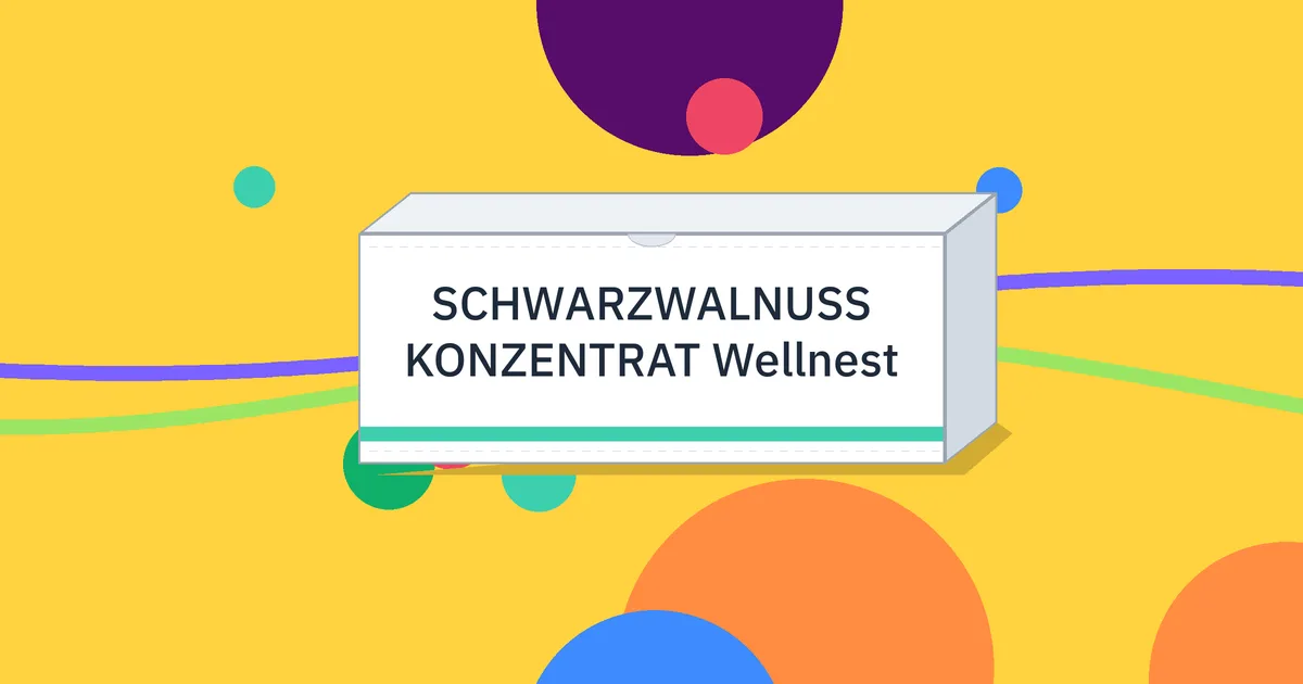 Symbolbild: Packung mit der Aufschrift SCHWARZWALNUSS KONZENTRAT Wellnest (PZN 08458603) – Verfügbarkeit und Bezug in Apotheken in Frankfurt am Main