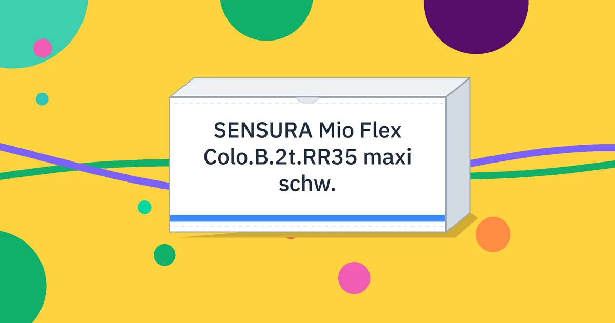 Symbolbild: Packung mit der Aufschrift SENSURA Mio Flex Colo.B.2t.RR35 maxi schw. (PZN 20323426) – Verfügbarkeit und Bezug in Apotheken in Frankfurt am Main