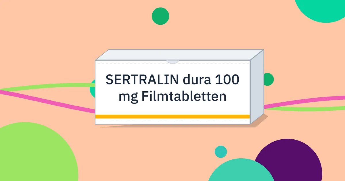 Symbolbild: Packung mit der Aufschrift SERTRALIN dura 100 mg Filmtabletten (PZN 00470591) – Verfügbarkeit und Bezug in Apotheken in Frankfurt am Main