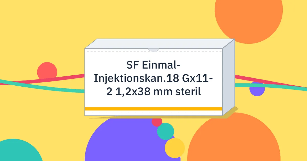 Symbolbild: Packung mit der Aufschrift SF Einmal-Injektionskan.18 Gx11-2 1,2x38 mm steril (PZN 17280682) – Verfügbarkeit und Bezug in Apotheken in Frankfurt am Main