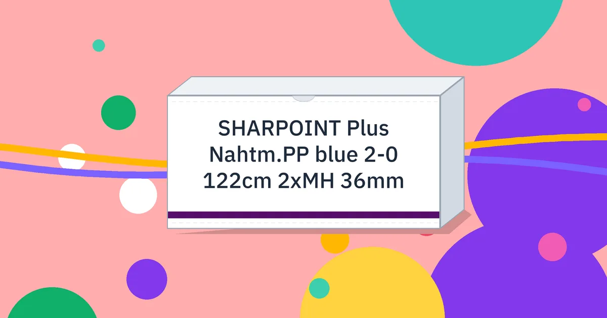 Symbolbild: Packung mit der Aufschrift SHARPOINT Plus Nahtm.PP blue 2-0 122cm 2xMH 36mm (PZN 17986206) – Verfügbarkeit und Bezug in Apotheken in Frankfurt am Main