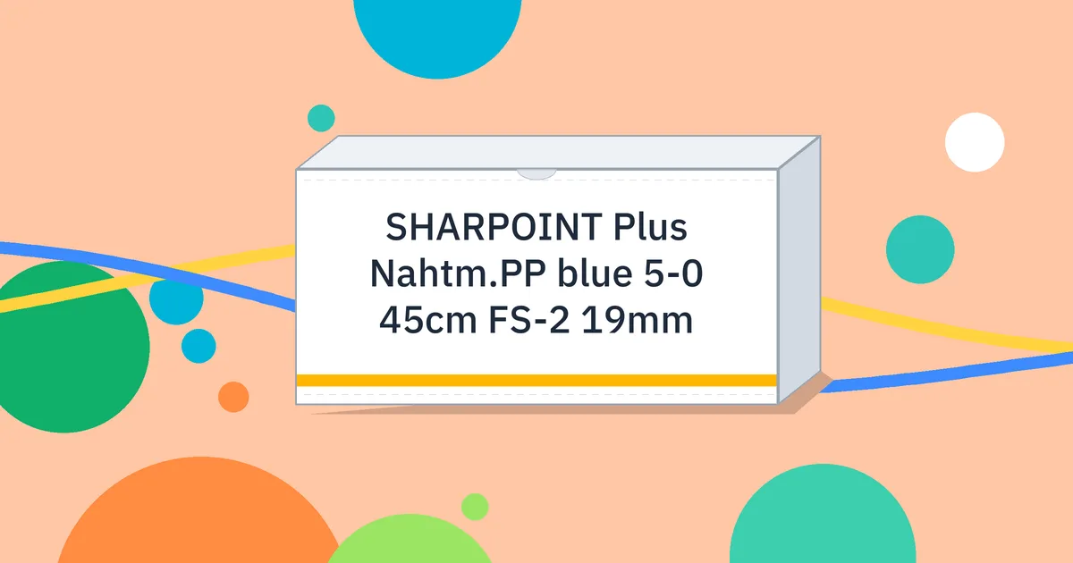 Symbolbild: Packung mit der Aufschrift SHARPOINT Plus Nahtm.PP blue 5-0 45cm FS-2 19mm (PZN 17985365) – Verfügbarkeit und Bezug in Apotheken in Frankfurt am Main
