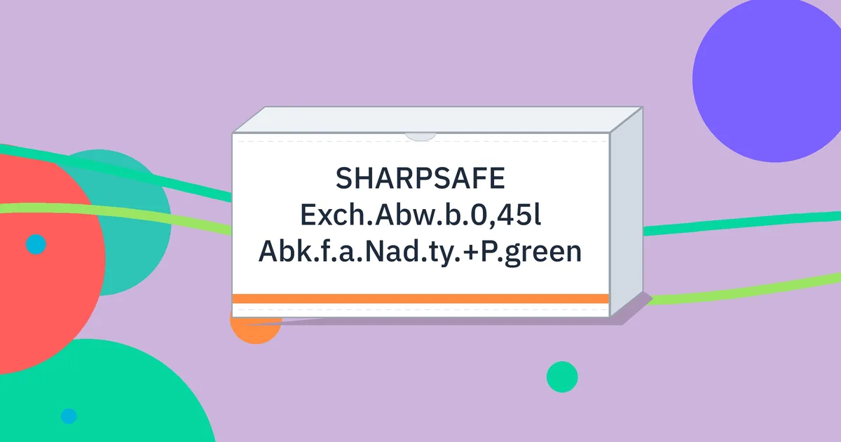 Symbolbild: Packung mit der Aufschrift SHARPSAFE Exch.Abw.b.0,45l Abk.f.a.Nad.ty.+P.green (PZN 18448385) – Verfügbarkeit und Bezug in Apotheken in Frankfurt am Main
