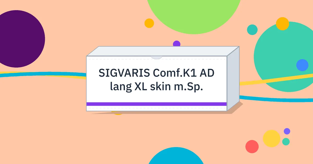 Symbolbild: Packung mit der Aufschrift SIGVARIS Comf.K1 AD lang XL skin m.Sp. (PZN 17093626) – Verfügbarkeit und Bezug in Apotheken in Frankfurt am Main