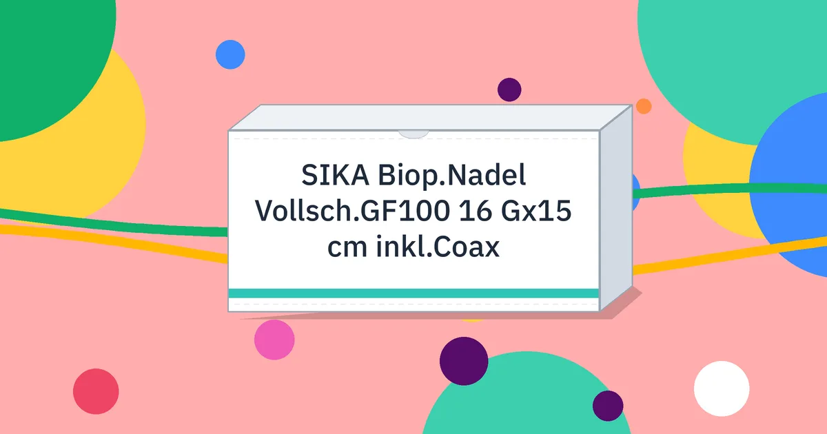 Symbolbild: Packung mit der Aufschrift SIKA Biop.Nadel Vollsch.GF100 16 Gx15 cm inkl.Coax (PZN 20293808) – Verfügbarkeit und Bezug in Apotheken in Frankfurt am Main