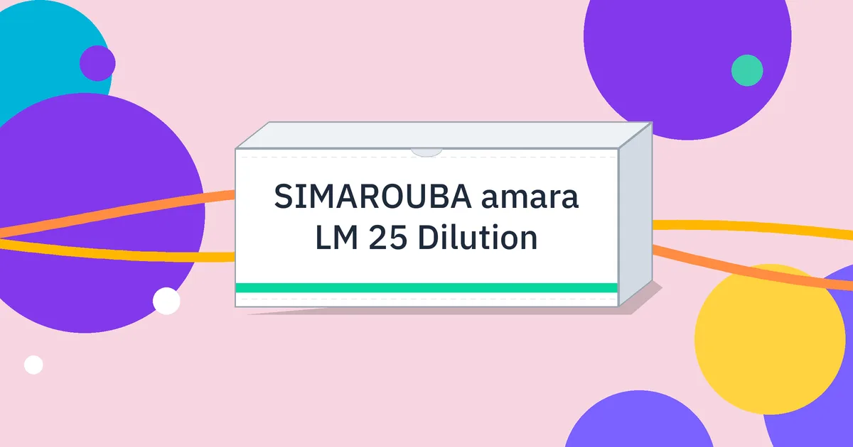Symbolbild: Packung mit der Aufschrift SIMAROUBA amara LM 25 Dilution (PZN 13680278) – Verfügbarkeit und Bezug in Apotheken in Frankfurt am Main
