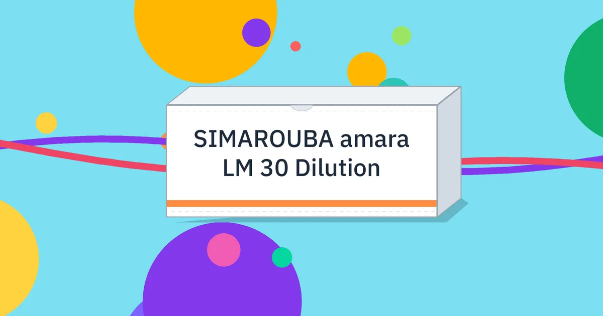Symbolbild: Packung mit der Aufschrift SIMAROUBA amara LM 30 Dilution (PZN 13680410) – Verfügbarkeit und Bezug in Apotheken in Frankfurt am Main