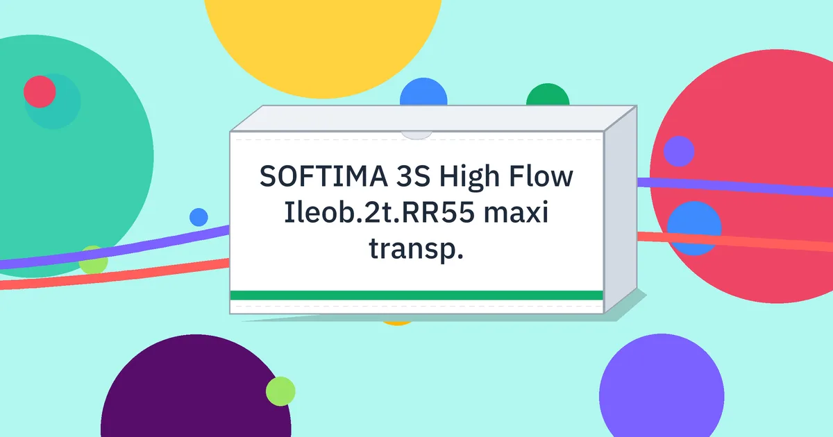 Symbolbild: Packung mit der Aufschrift SOFTIMA 3S High Flow Ileob.2t.RR55 maxi transp. (PZN 04812663) – Verfügbarkeit und Bezug in Apotheken in Frankfurt am Main