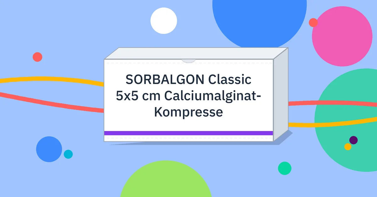 Symbolbild: Packung mit der Aufschrift SORBALGON Classic 5x5 cm Calciumalginat-Kompresse (PZN 19294671) – Verfügbarkeit und Bezug in Apotheken in Frankfurt am Main