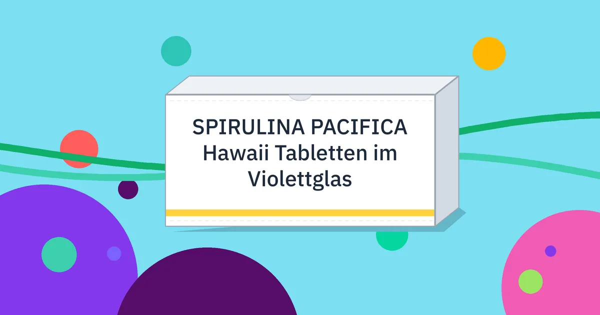 Symbolbild: Packung mit der Aufschrift SPIRULINA PACIFICA Hawaii Tabletten im Violettglas (PZN 07676918) – Verfügbarkeit und Bezug in Apotheken in Frankfurt am Main