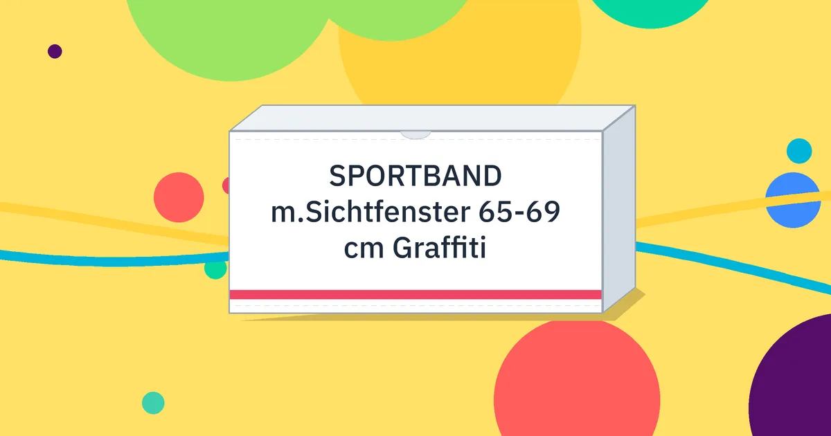 Symbolbild: Packung mit der Aufschrift SPORTBAND m.Sichtfenster 65-69 cm Graffiti (PZN 17837328) – Verfügbarkeit und Bezug in Apotheken in Frankfurt am Main