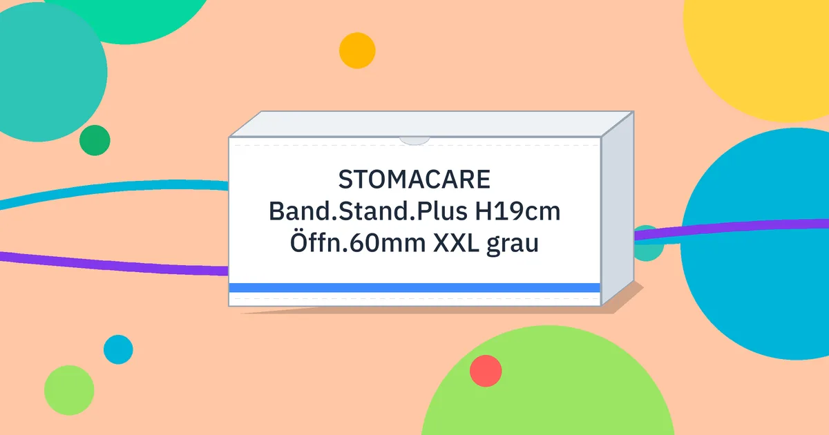 Symbolbild: Packung mit der Aufschrift STOMACARE Band.Stand.Plus H19cm Öffn.60mm XXL grau (PZN 16750571) – Verfügbarkeit und Bezug in Apotheken in Frankfurt am Main