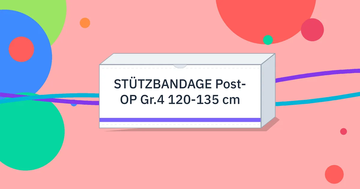 Symbolbild: Packung mit der Aufschrift STÜTZBANDAGE Post-OP Gr.4 120-135 cm (PZN 00608032) – Verfügbarkeit und Bezug in Apotheken in Frankfurt am Main
