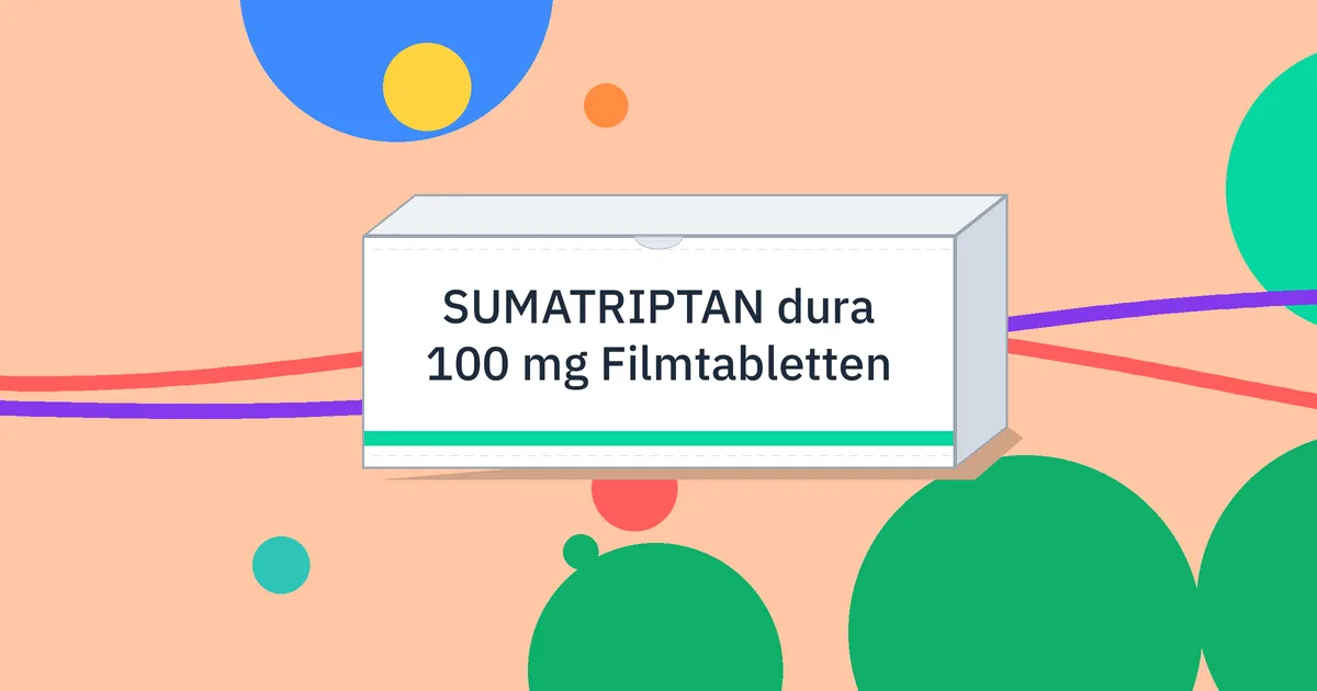 Symbolbild: Packung mit der Aufschrift SUMATRIPTAN dura 100 mg Filmtabletten (PZN 06112875) – Verfügbarkeit und Bezug in Apotheken in Frankfurt am Main