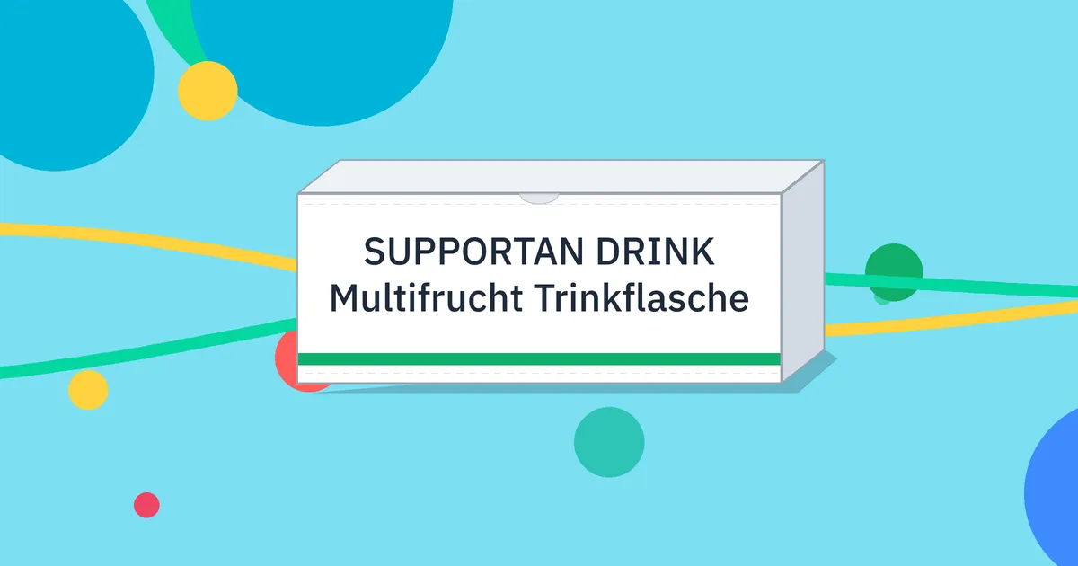 Symbolbild: Packung mit der Aufschrift SUPPORTAN DRINK Multifrucht Trinkflasche (PZN 00191520) – Verfügbarkeit und Bezug in Apotheken in Frankfurt am Main