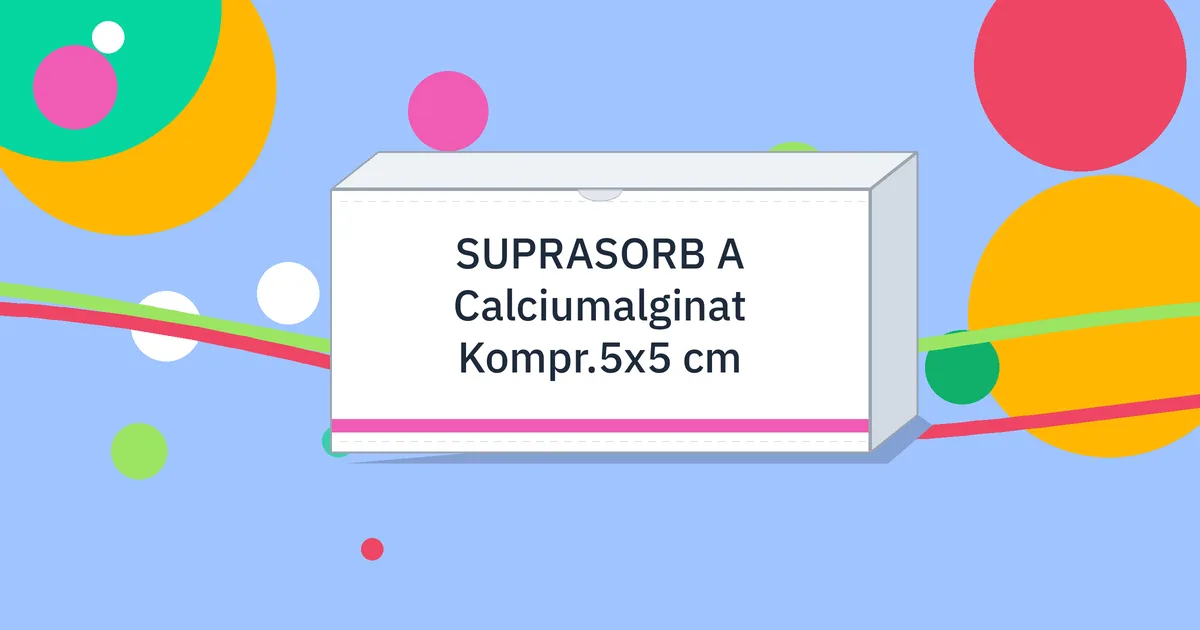 Symbolbild: Packung mit der Aufschrift SUPRASORB A Calciumalginat Kompr.5x5 cm (PZN 17275511) – Verfügbarkeit und Bezug in Apotheken in Frankfurt am Main