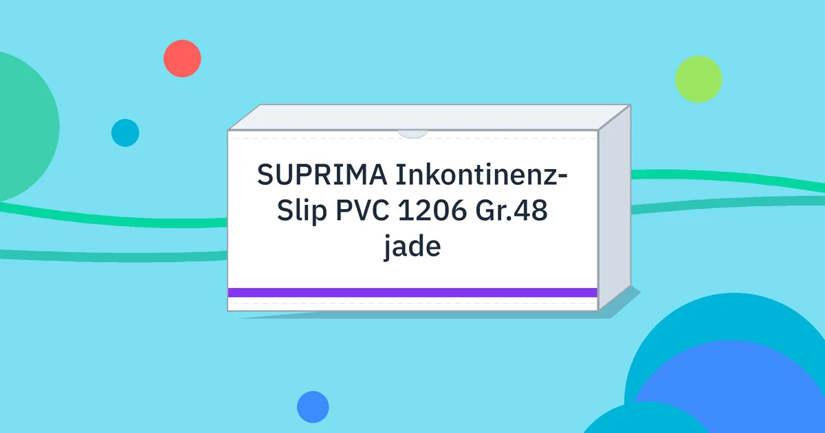 Symbolbild: Packung mit der Aufschrift SUPRIMA Inkontinenz-Slip PVC 1206 Gr.48 jade (PZN 00420334) – Verfügbarkeit und Bezug in Apotheken in Frankfurt am Main