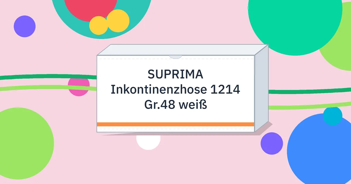 Symbolbild: Packung mit der Aufschrift SUPRIMA Inkontinenzhose 1214 Gr.48 weiß (PZN 02852552) – Verfügbarkeit und Bezug in Apotheken in Frankfurt am Main