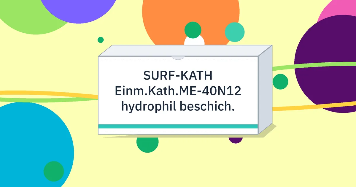 Symbolbild: Packung mit der Aufschrift SURF-KATH Einm.Kath.ME-40N12 hydrophil beschich. (PZN 05549506) – Verfügbarkeit und Bezug in Apotheken in Frankfurt am Main