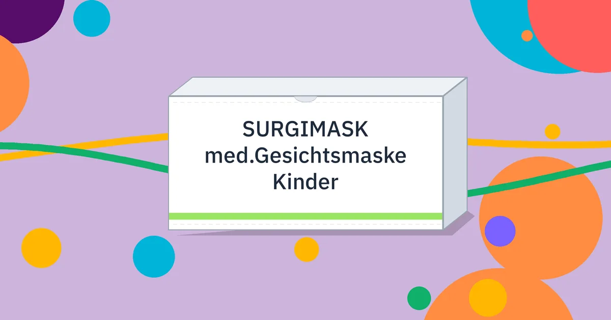 Symbolbild: Packung mit der Aufschrift SURGIMASK med.Gesichtsmaske Kinder (PZN 17537968) – Verfügbarkeit und Bezug in Apotheken in Frankfurt am Main