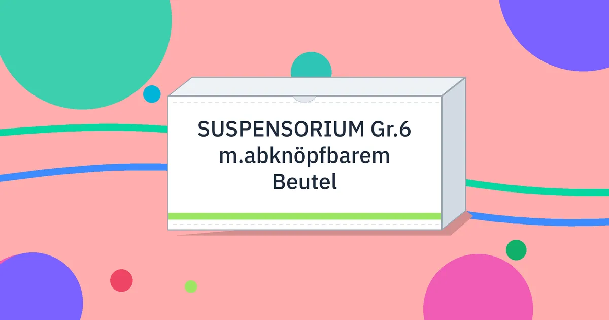 Symbolbild: Packung mit der Aufschrift SUSPENSORIUM Gr.6 m.abknöpfbarem Beutel (PZN 03800646) – Verfügbarkeit und Bezug in Apotheken in Frankfurt am Main