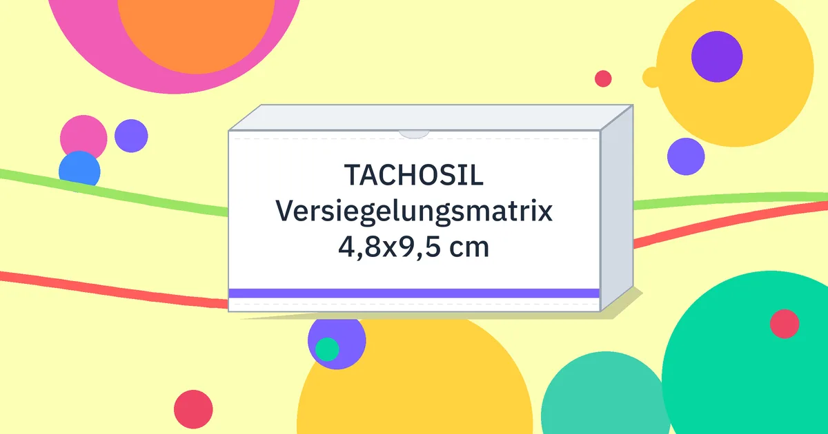 Symbolbild: Packung mit der Aufschrift TACHOSIL Versiegelungsmatrix 4,8x9,5 cm (PZN 03101150) – Verfügbarkeit und Bezug in Apotheken in Frankfurt am Main