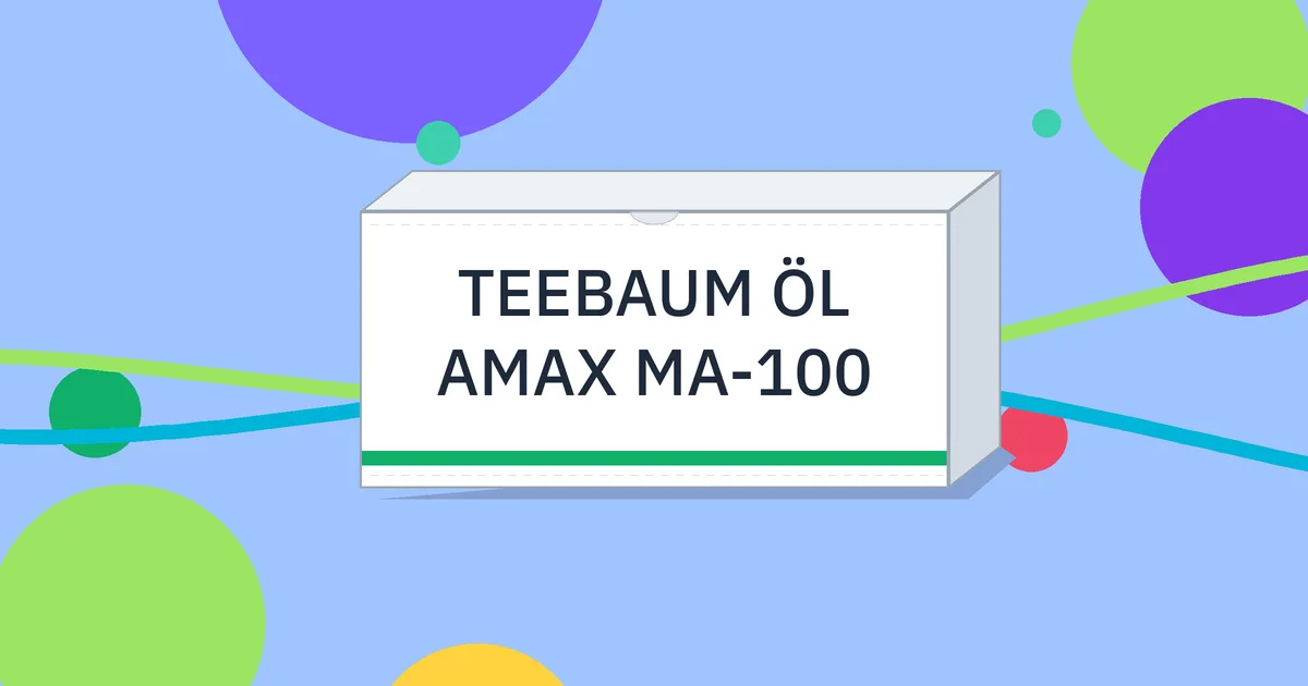 Symbolbild: Packung mit der Aufschrift TEEBAUM ÖL AMAX MA-100 (PZN 00237966) – Verfügbarkeit und Bezug in Apotheken in Frankfurt am Main