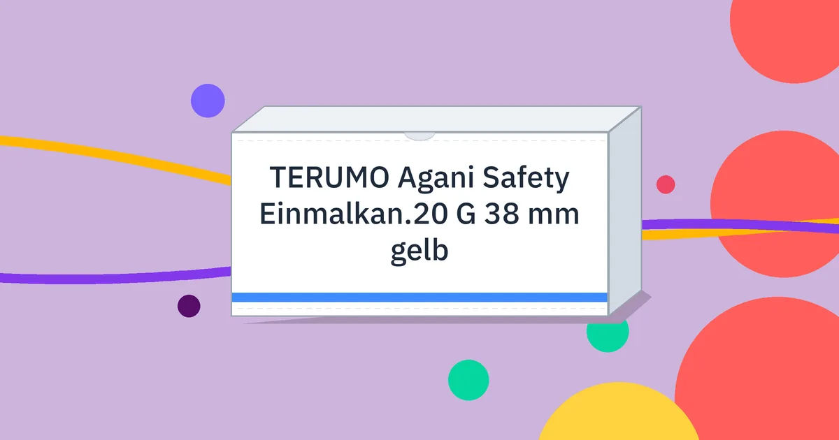 Symbolbild: Packung mit der Aufschrift TERUMO Agani Safety Einmalkan.20 G 38 mm gelb (PZN 18201845) – Verfügbarkeit und Bezug in Apotheken in Frankfurt am Main
