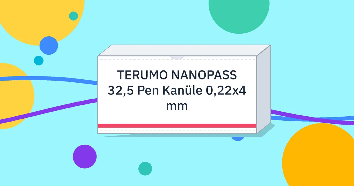 Symbolbild: Packung mit der Aufschrift TERUMO NANOPASS 32,5 Pen Kanüle 0,22x4 mm (PZN 19130509) – Verfügbarkeit und Bezug in Apotheken in Frankfurt am Main