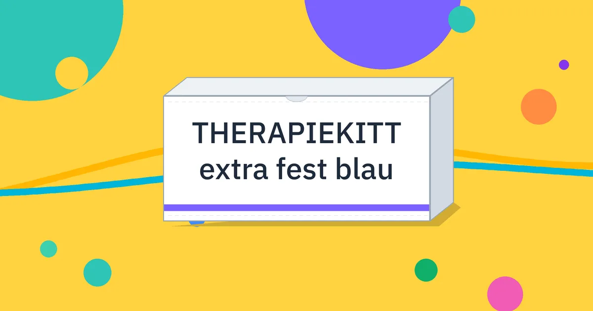 Symbolbild: Packung mit der Aufschrift THERAPIEKITT extra fest blau (PZN 14305223) – Verfügbarkeit und Bezug in Apotheken in Frankfurt am Main
