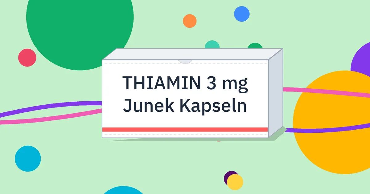 Symbolbild: Packung mit der Aufschrift THIAMIN 3 mg Junek Kapseln (PZN 20281567) – Verfügbarkeit und Bezug in Apotheken in Frankfurt am Main