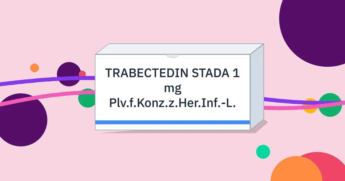 Symbolbild: Packung mit der Aufschrift TRABECTEDIN STADA 1 mg Plv.f.Konz.z.Her.Inf.-L. (PZN 18656528) – Verfügbarkeit und Bezug in Apotheken in Frankfurt am Main